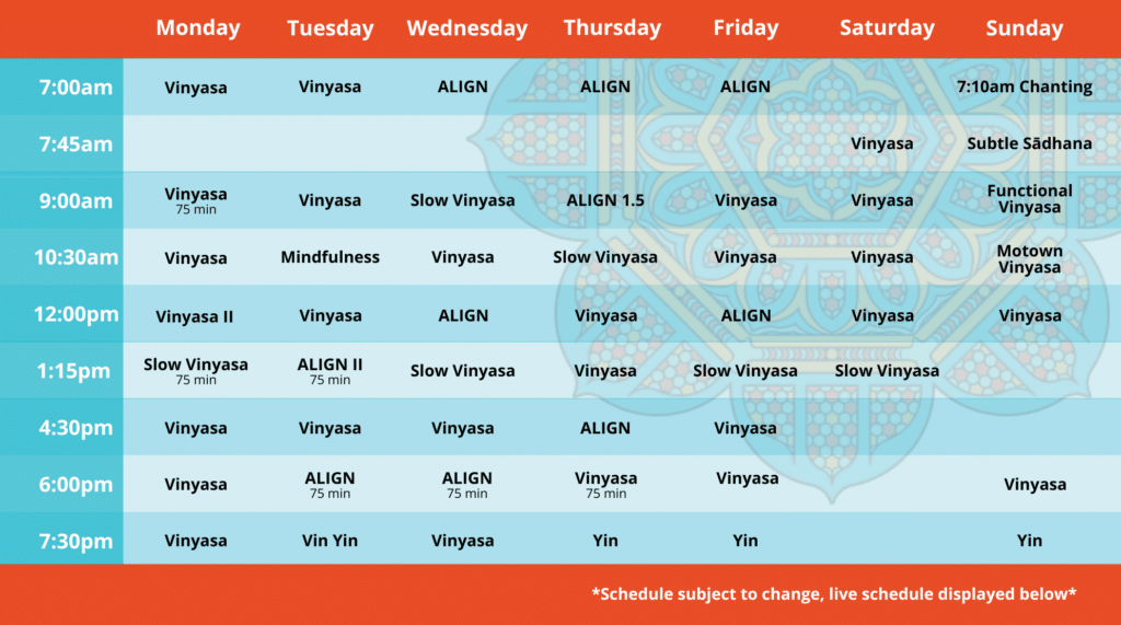 Practice Yoga Class Schedule