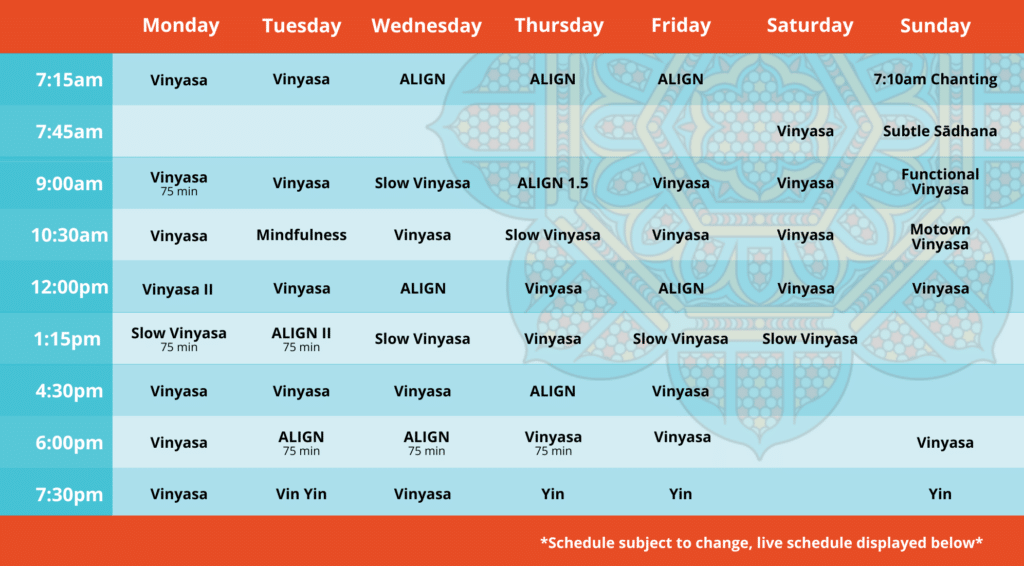 Practice Yoga Class Schedule