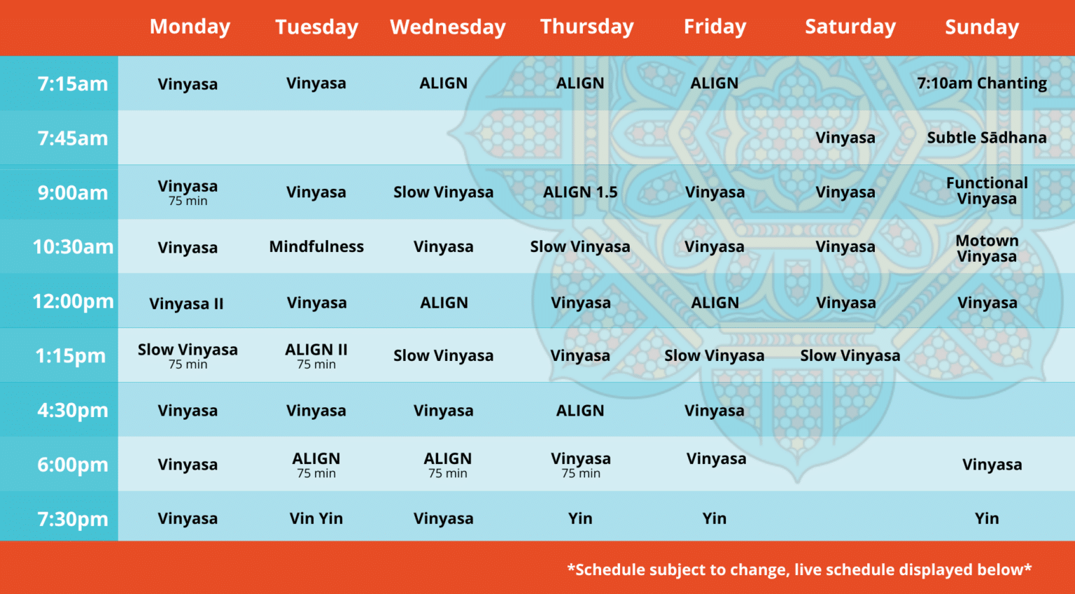 Practice Yoga Class Schedule