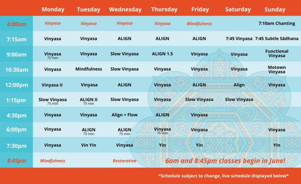 Practice Yoga Class Schedule